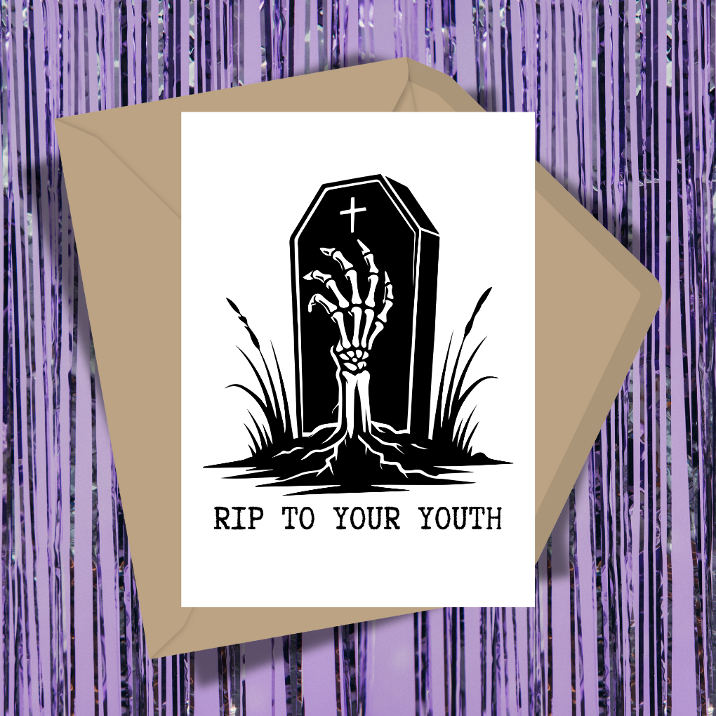 RIP To Your Youth Greeting Card – Lavender & Rage